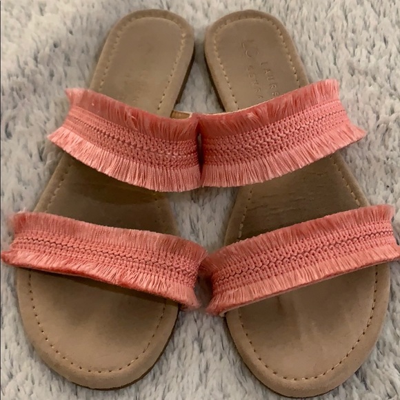 LC Lauren Conrad | Shoes | Lauren Conrad Coral Boho Fringe Slide Sz 6 ...